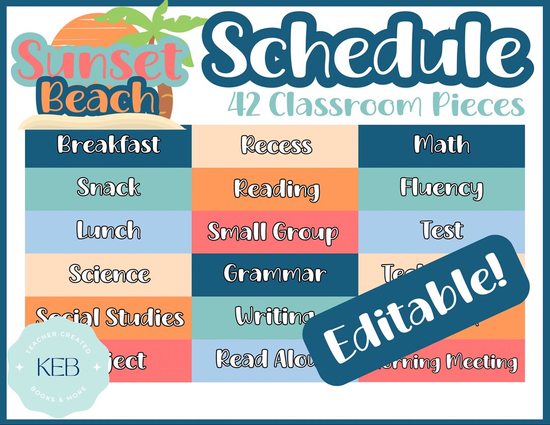 EDITABLE Sunset Beach Schedule Pieces for the Classroom - Etsy