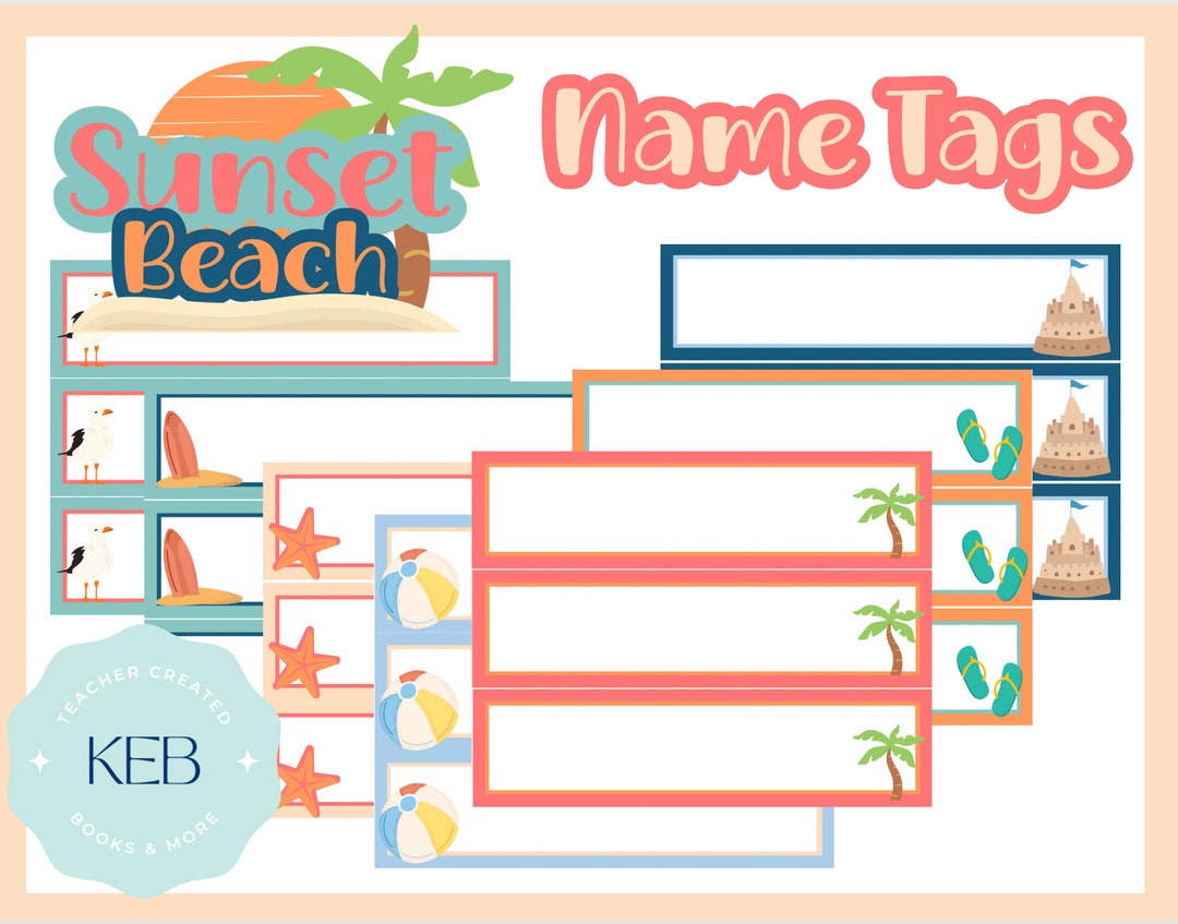 Sunset Beach Classroom Blank Name Tags or Labels - Etsy