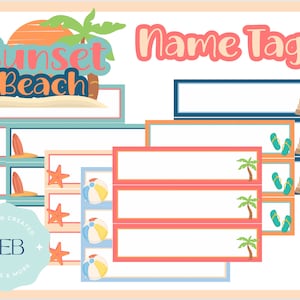 Sunset Beach Classroom Blank Name Tags or Labels - Etsy