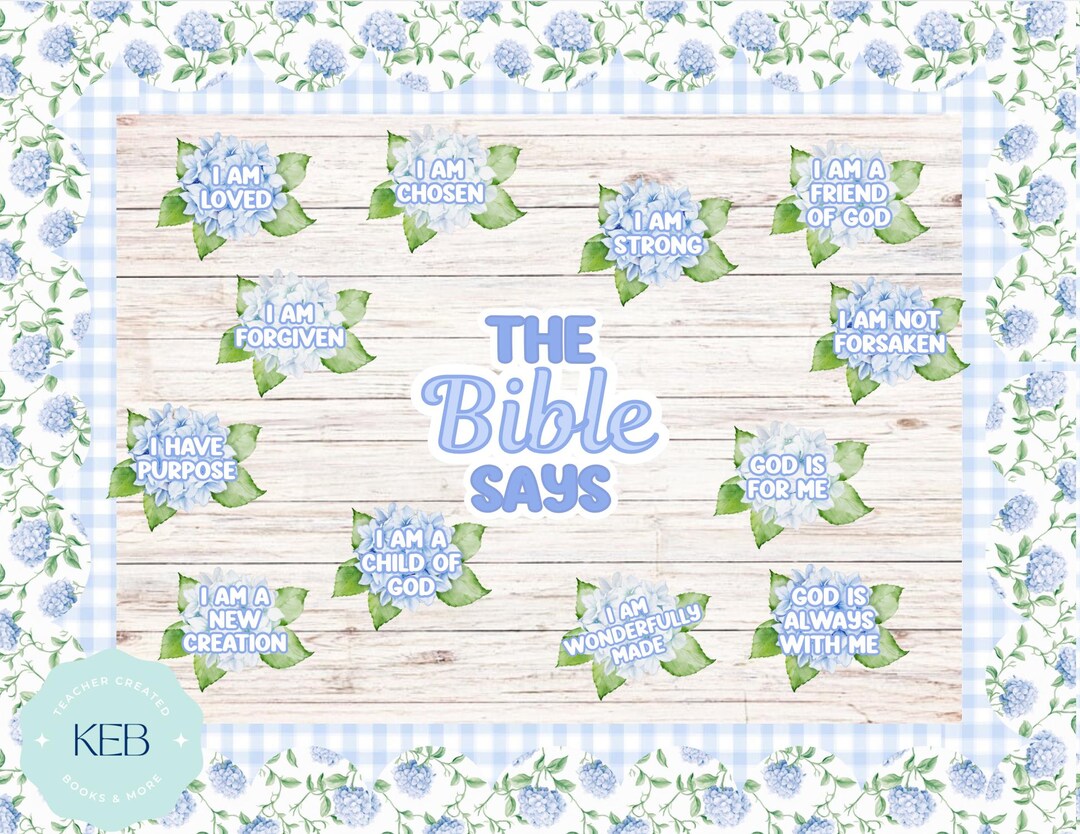Preppy Blue Hydrangea Bible Bulletin Board - Etsy