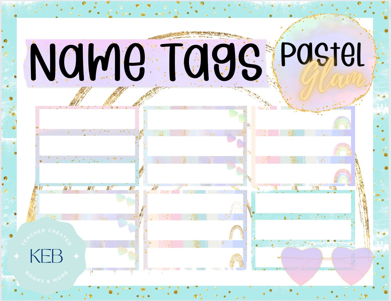 Pastel Glam Printable Blank Name Tags or Labels - Etsy