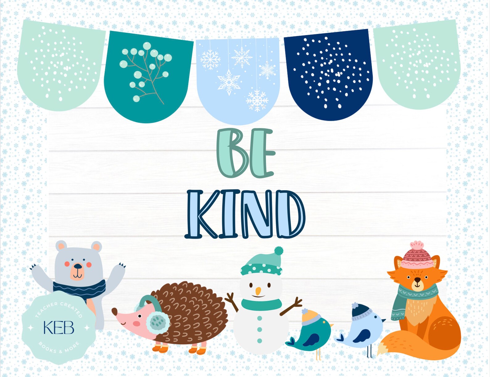 Be Kind Snow Flake & Animal January Bulletin Board Kit - Etsy