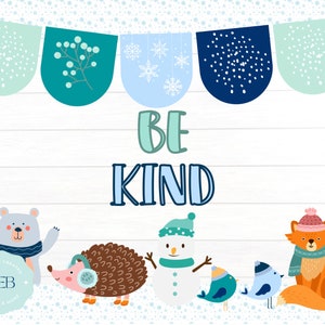 Be Kind Snow Flake & Animal January Bulletin Board Kit - Etsy