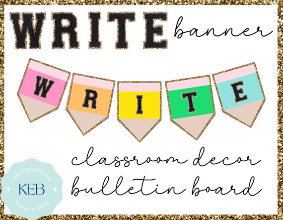 WRITE Rainbow Glitter Pencil Banner - Etsy