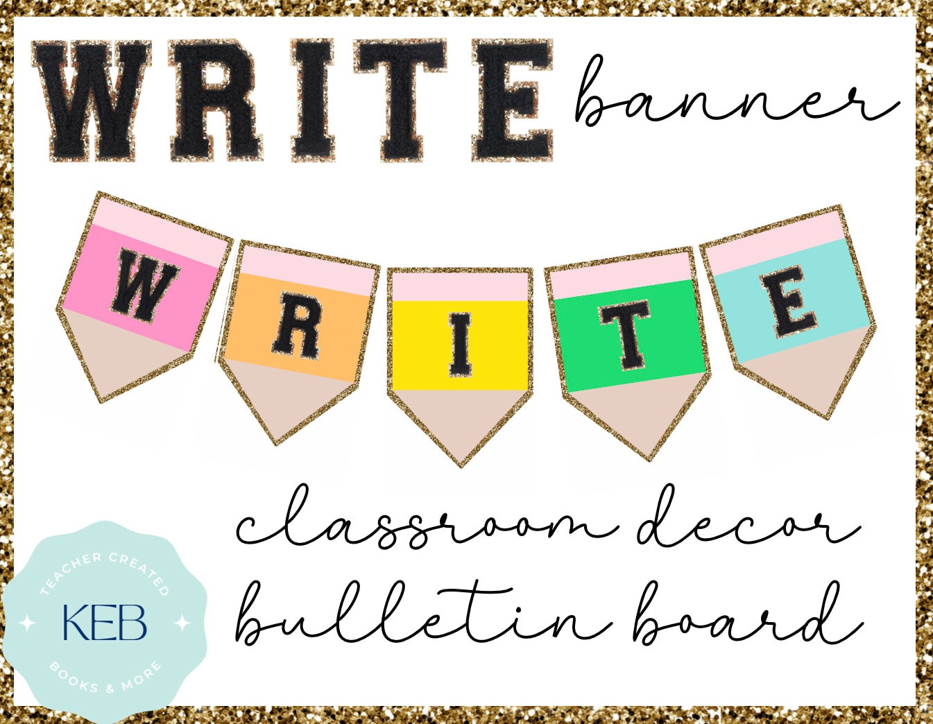 WRITE Rainbow Glitter Pencil Banner - Etsy