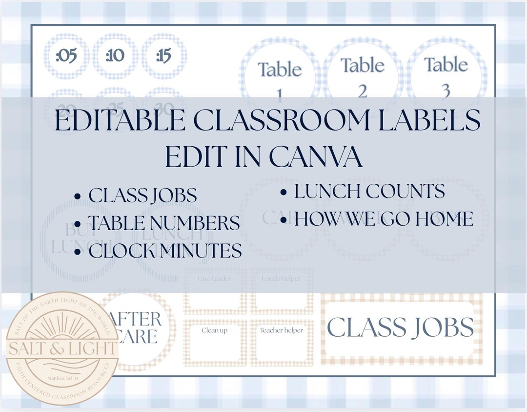 Editable Classroom Labels | Canva Template | Class Jobs Table Numbers ...