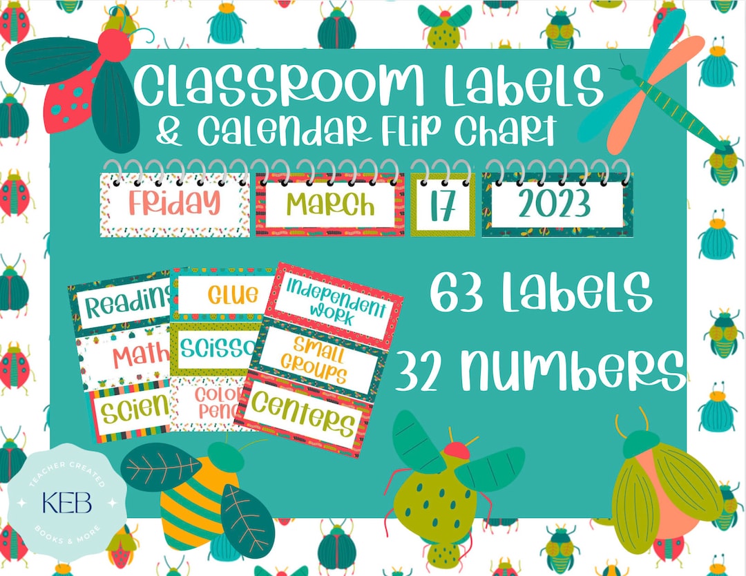 Bright Insect Classroom Labels for Everything & Calendar Flip Chart - Etsy