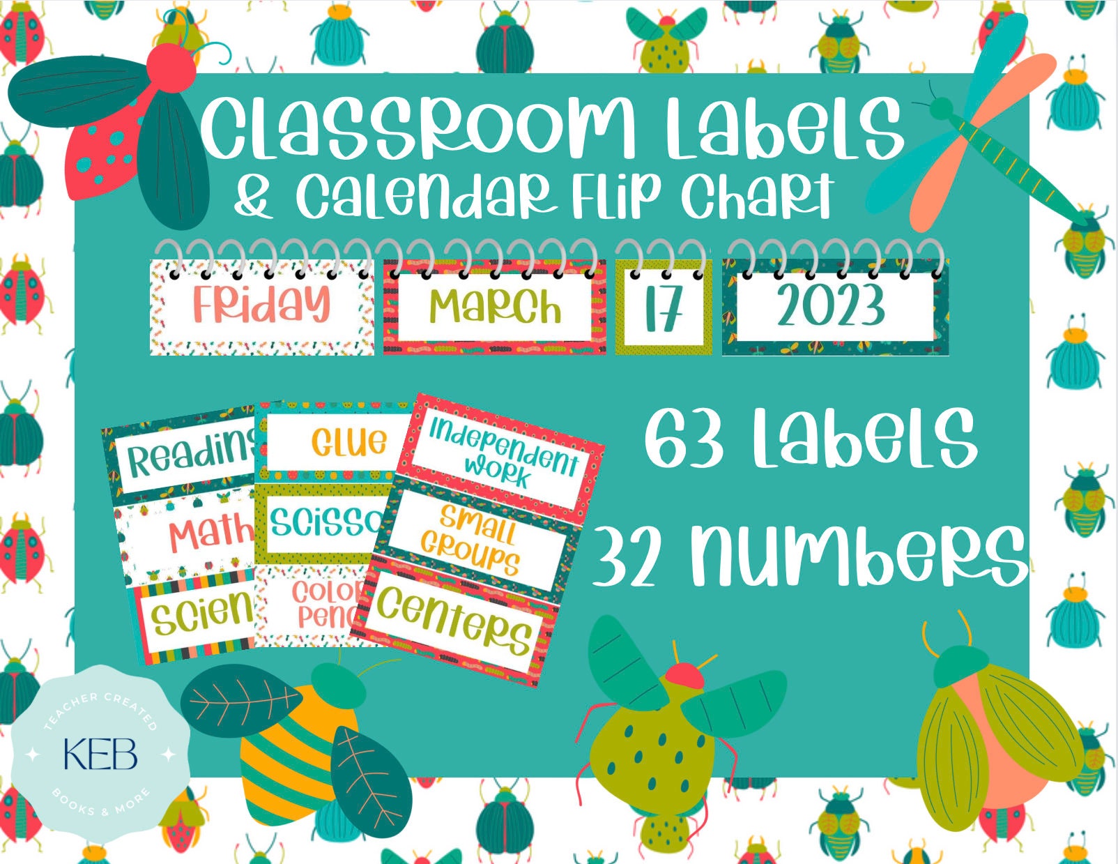 Bright Insect Classroom Labels for Everything & Calendar Flip Chart - Etsy