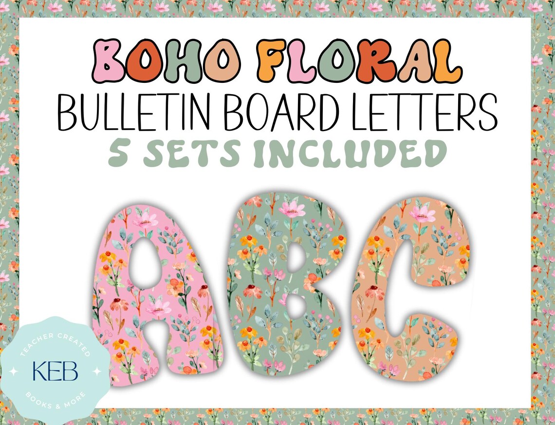 Boho Floral Bulletin Board Letters A-Z | 5 Full Alphabet Sets Included ...