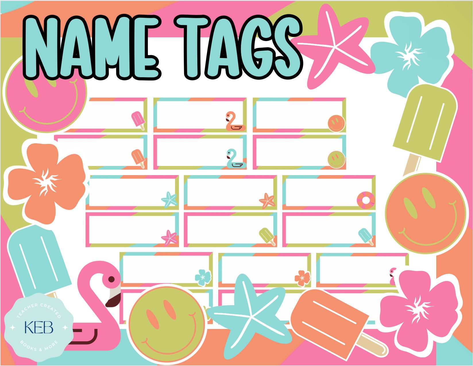 Retro Summer Classroom Name Tags - Etsy
