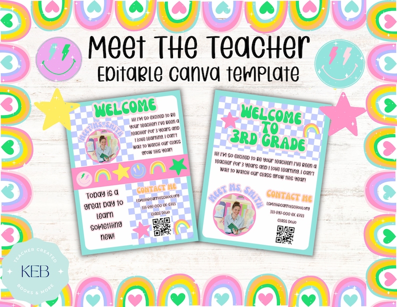 Retro Meet the Teacher Canva Template - Etsy