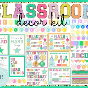 Bright Varsity Glitter Classroom Decor Kit Bundle - Etsy