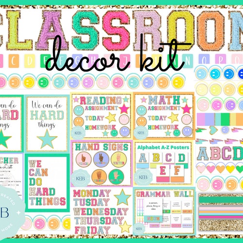 Bright Varsity Glitter Classroom Decor Kit Bundle - Etsy