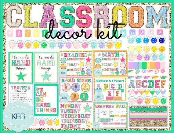 Bright Varsity Glitter Classroom Decor Kit Bundle - Etsy