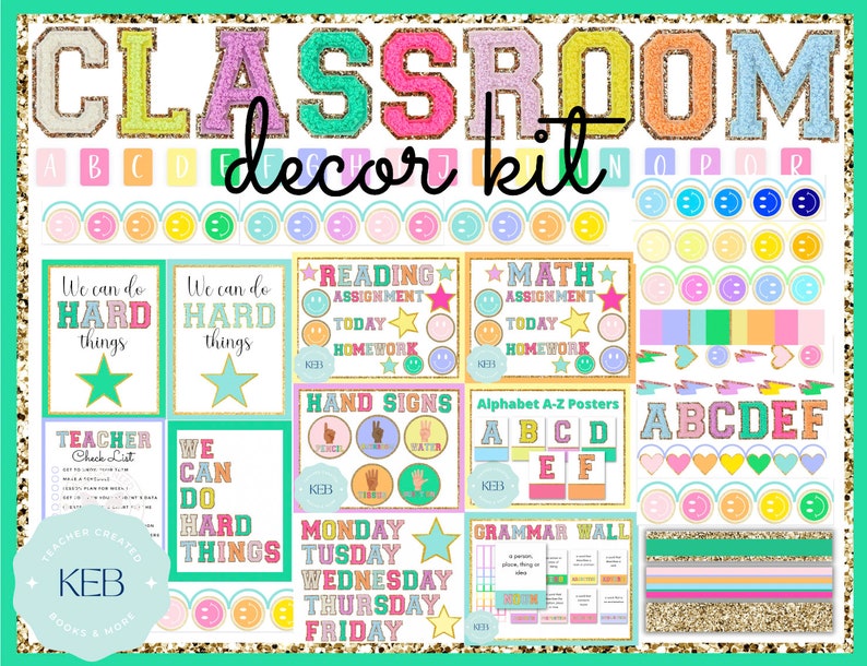 Bright Varsity Glitter Classroom Decor Kit Bundle - Etsy