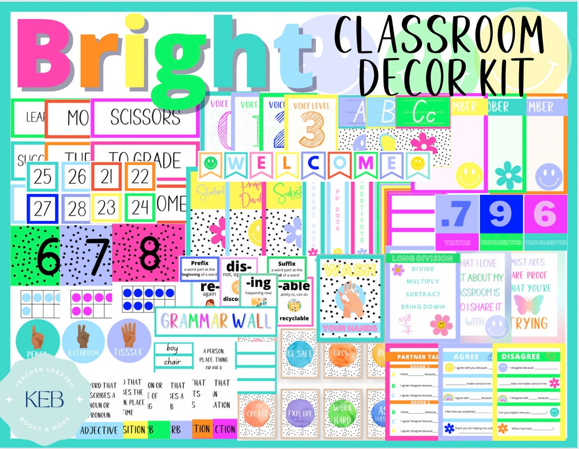 Bright Complete Classroom Decor Kit for All Elementary Grade Levels - Etsy