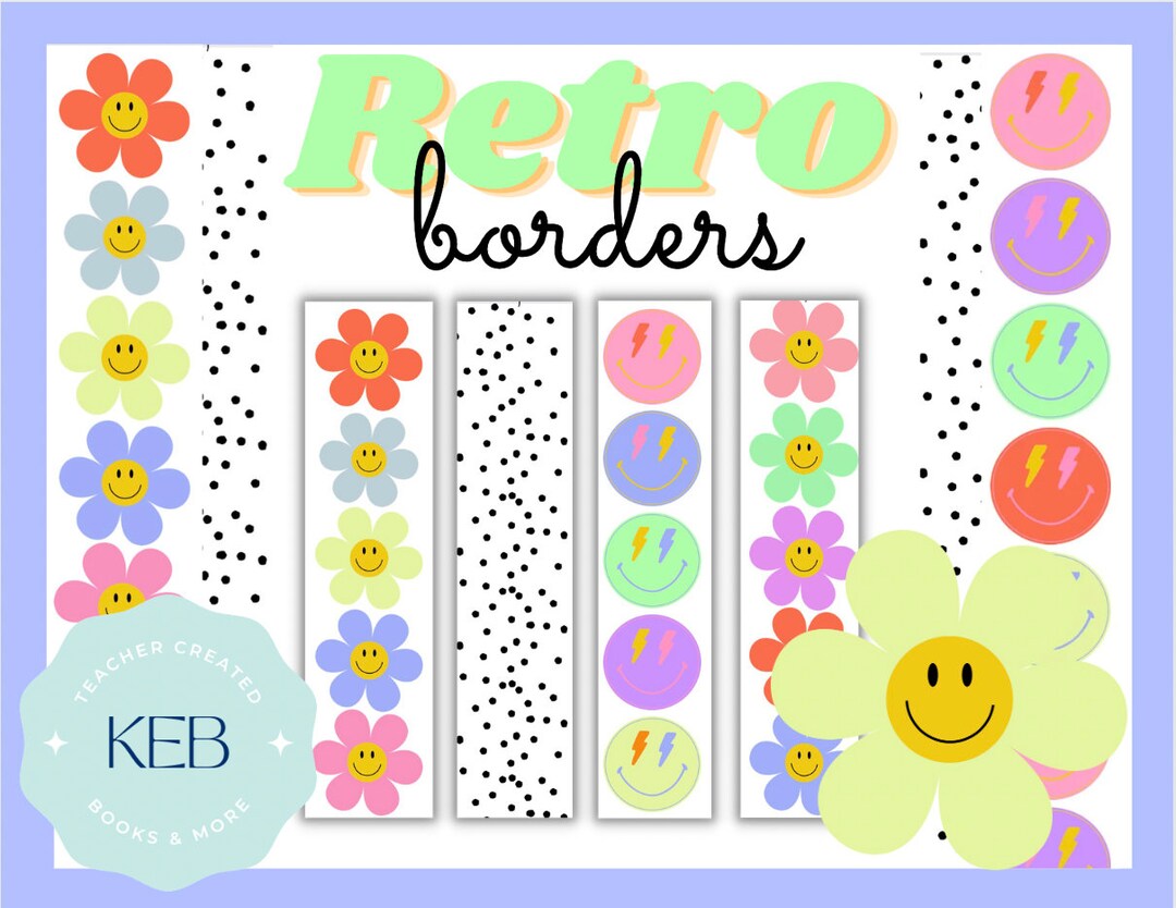 Retro Dot, Smile & Flower Borders for Bulletin Boards or Anywhere - Etsy