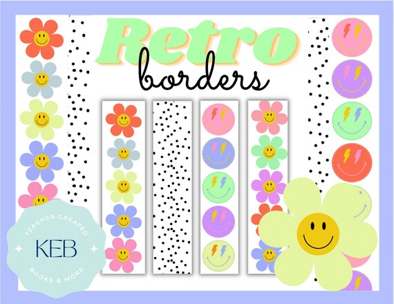 Retro Dot Smile & Flower Borders for Bulletin Boards or - Etsy