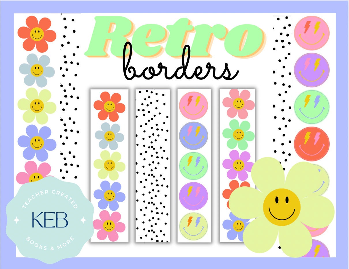 Retro Dot, Smile & Flower Borders for Bulletin Boards or Anywhere - Etsy