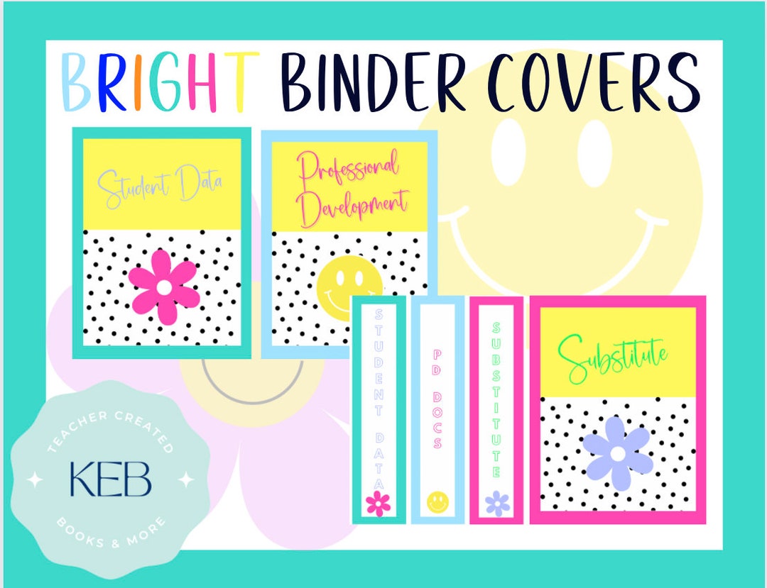 3 Bright Teacher Binder Covers & Spines - Etsy