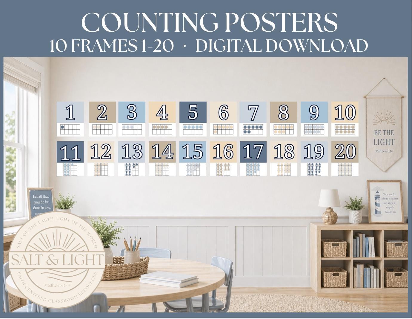Neutral Ten Frame Posters 1-20 | Classroom Decor Numbers | Counting ...