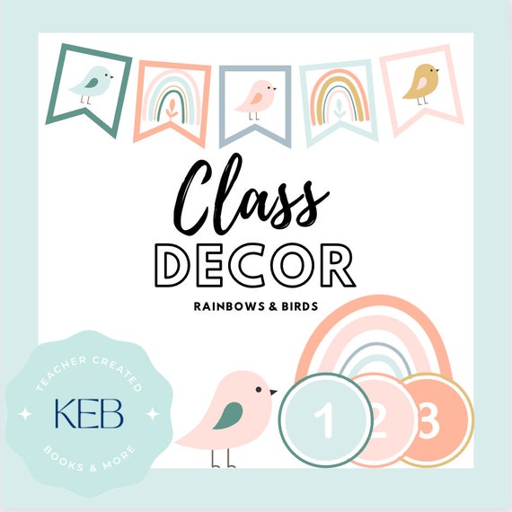Boho Rainbow and Birds Class Decor Pack - Etsy