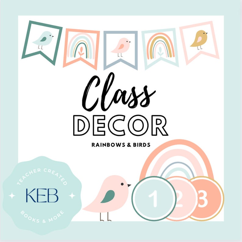 Boho Rainbow and Birds Class Decor Pack - Etsy