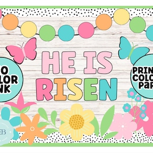 Black & White Print He is Risen Easter Spring Classroom Bulletin Board ...