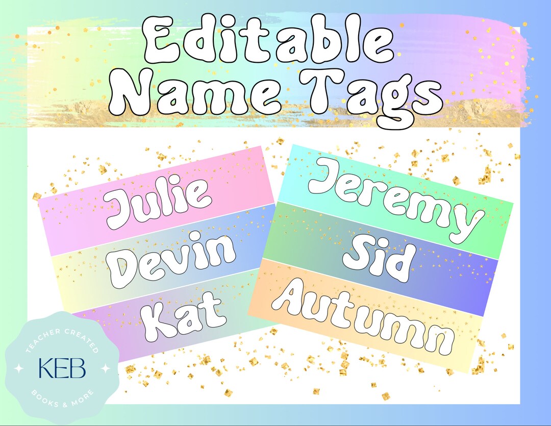 Editable Bright Rainbow Name Tags - Etsy