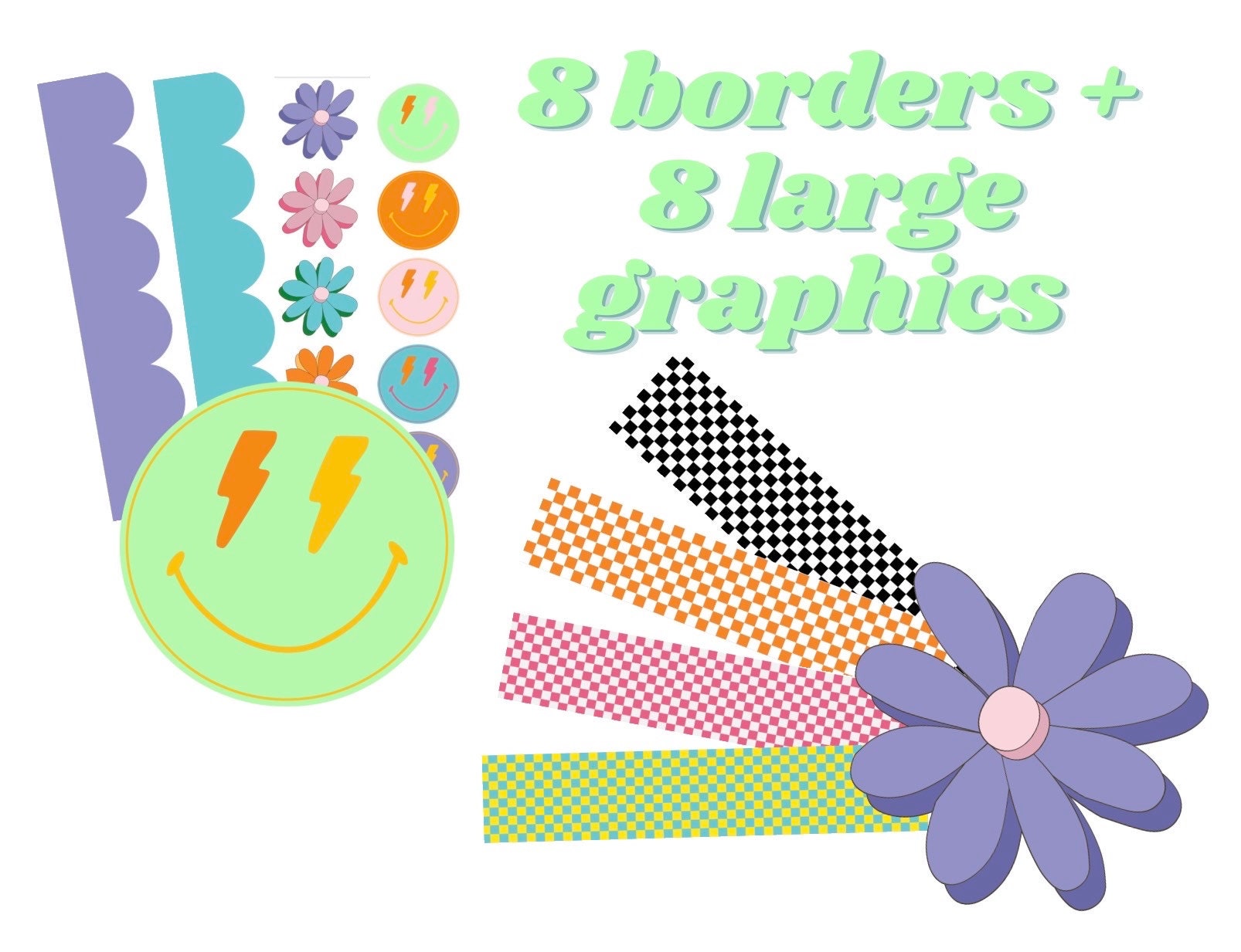 Retro 2 Checkered, Smile, Scalloped & Flower Borders for Bulletin ...