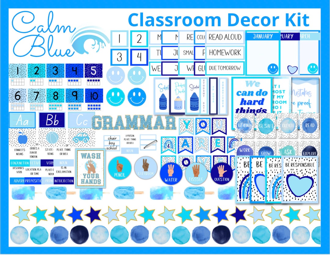 Editable Calm Blue Classroom Decoration Kit - Etsy