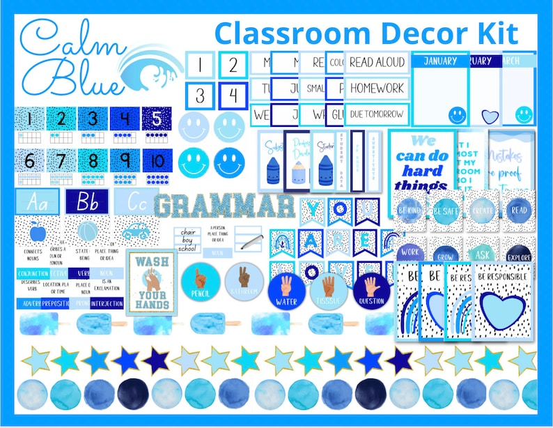 Editable Calm Blue Classroom Decoration Kit - Etsy