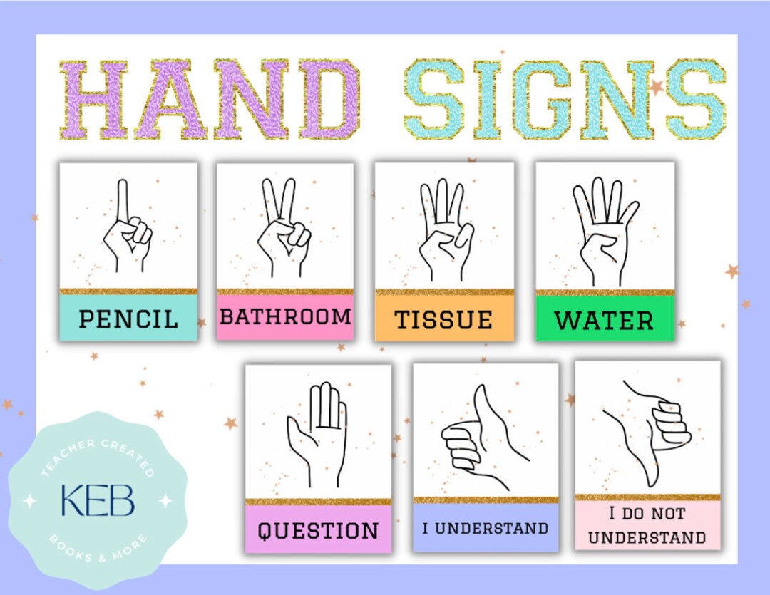 Rainbow Varsity Glitter Hand Signs for the Classroom - Etsy