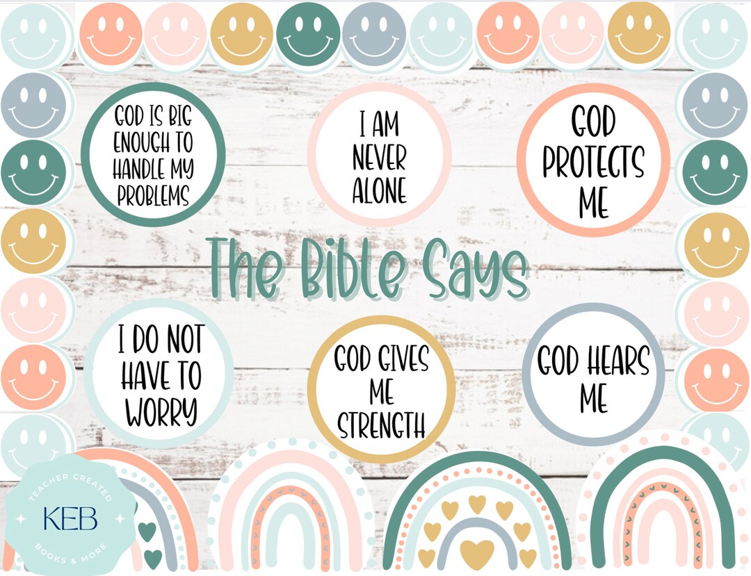 Biblical Affirmation Boho Rainbow Bulletin Board Kit - Etsy
