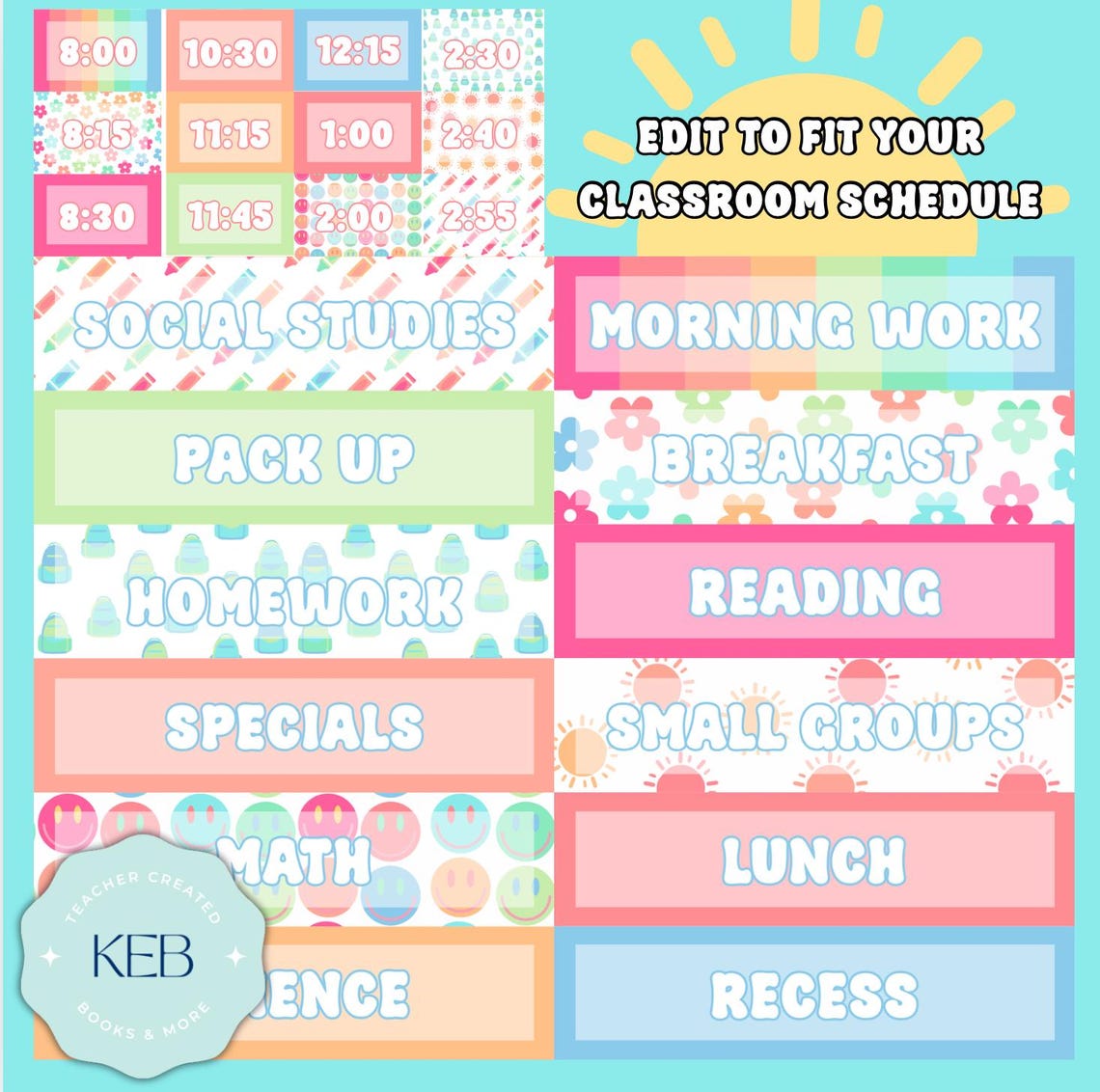 Sunshine Brights Editable Schedule | Rainbow Classroom Decor | Colorful ...