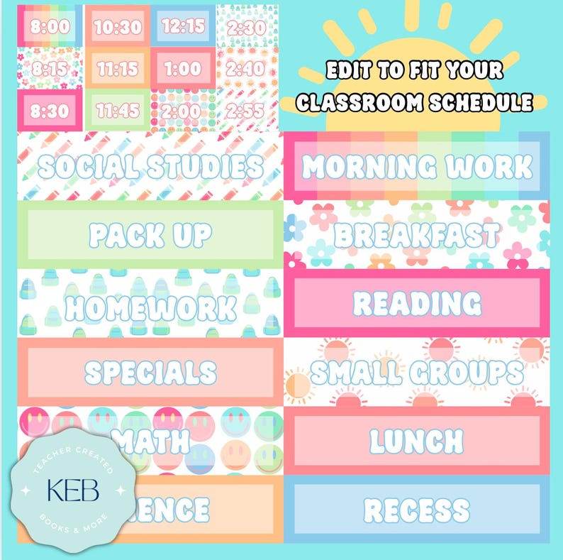 Sunshine Brights Editable Schedule | Rainbow Classroom Decor | Colorful ...