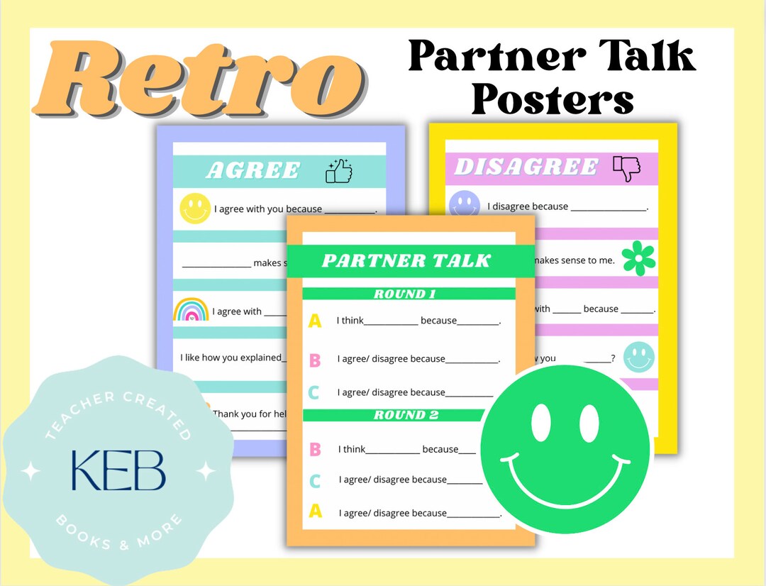 3 Retro Partner Talk & Sentence Frame Posters - Etsy
