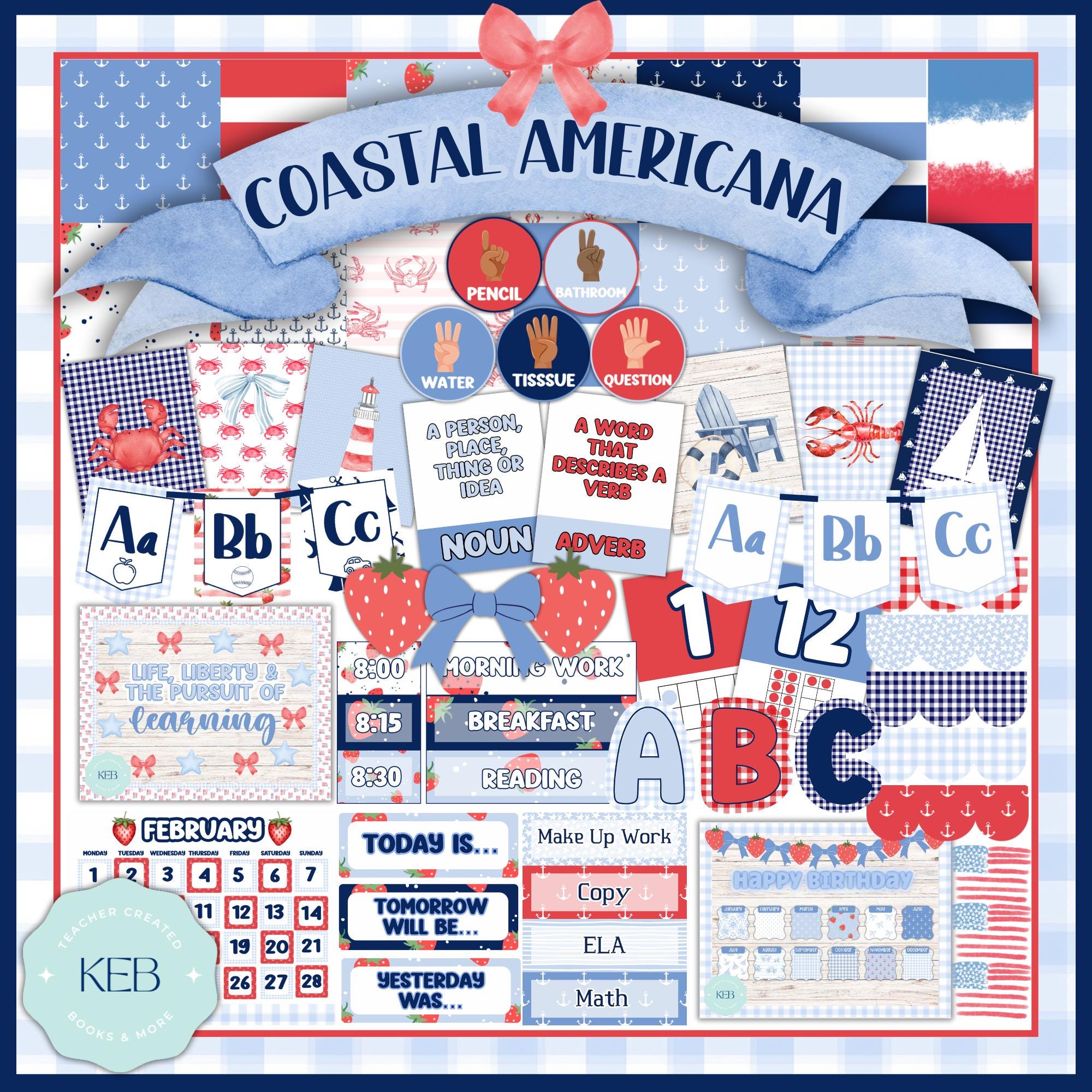 Coastal Americana Classroom Decor Kit | Digital Download | Calm ...