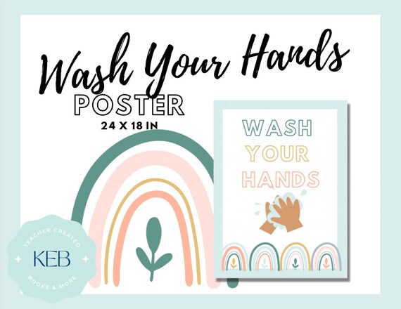 Wash Your Hands Boho Rainbow Poster | Etsy