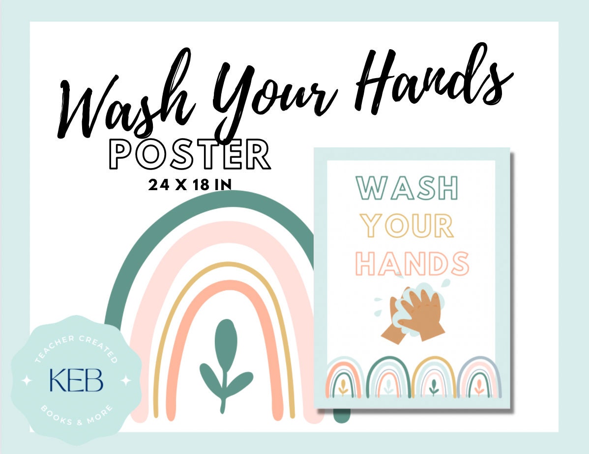 Wash Your Hands Boho Rainbow Poster - Etsy