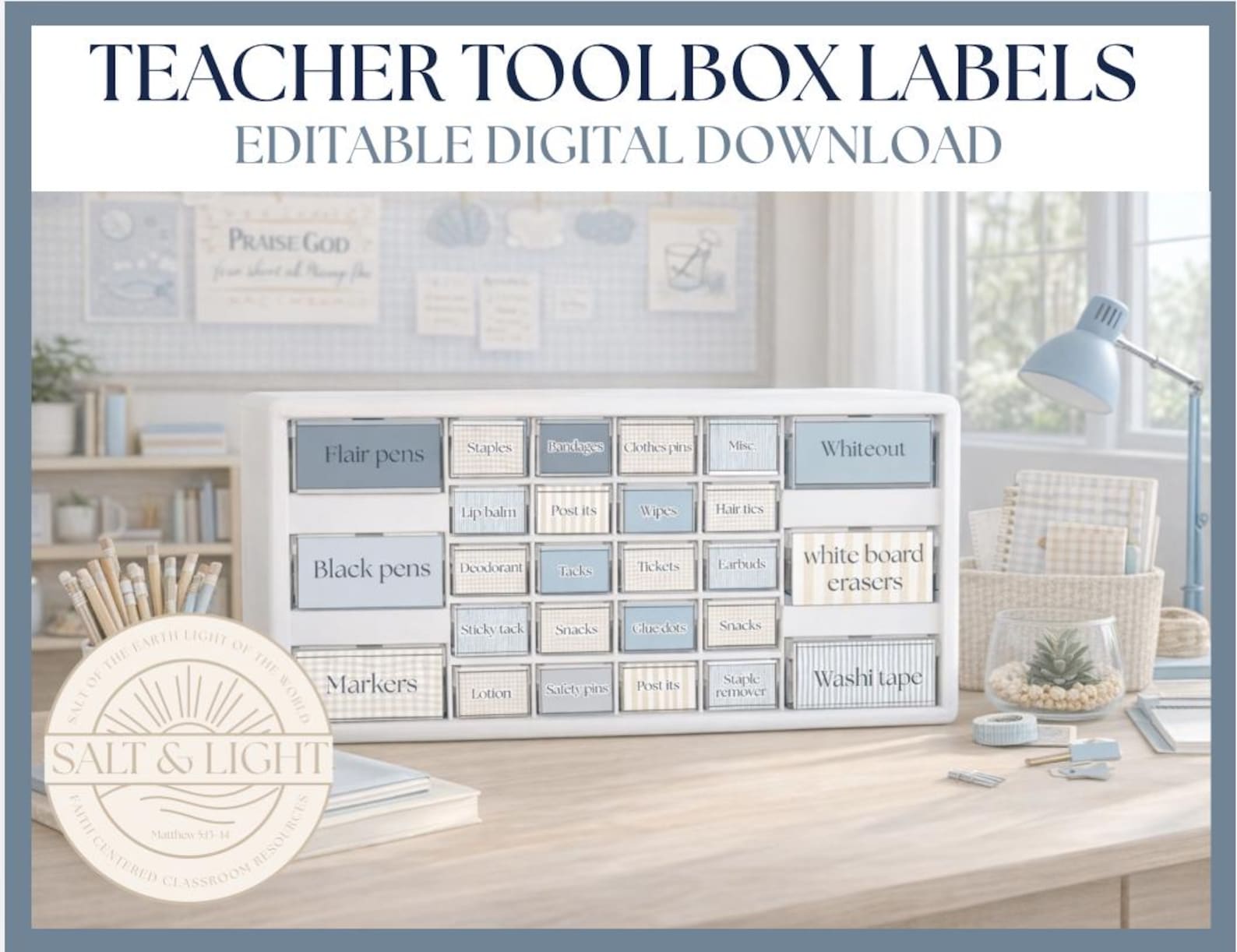 Editable Teacher Toolbox Labels | Canva Template | Neutral Blue ...