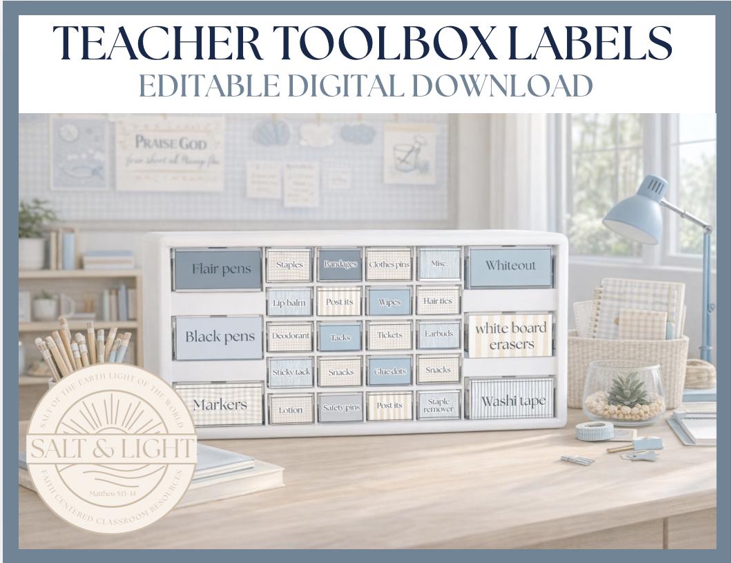 Editable Teacher Toolbox Labels | Canva Template | Neutral Blue ...
