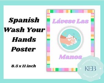 Wash Your Hands Bilingual Spanish, Restroom Art, Wall Art, Classroom ...