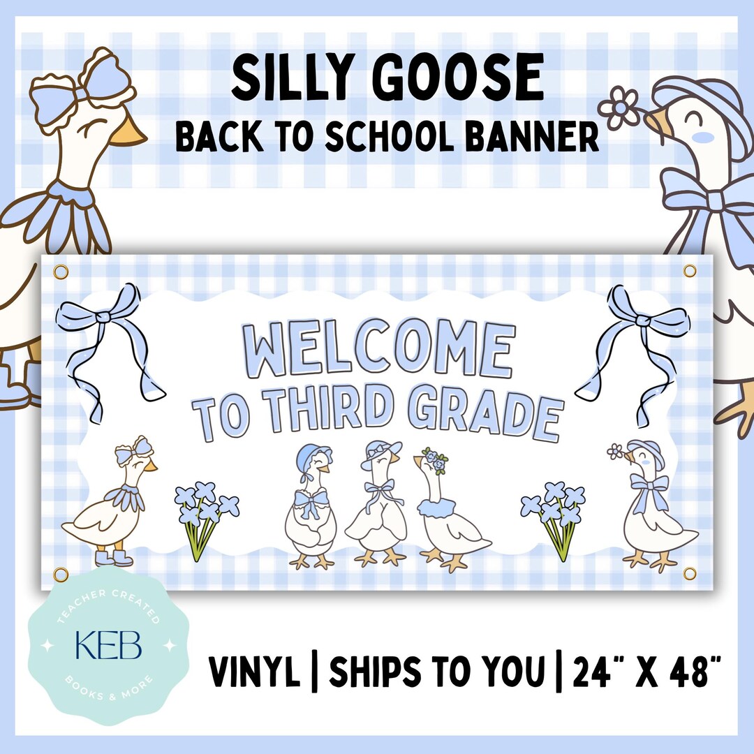 Welcome to Third Grade Vinyl Banner | Blue and White Classroom Decor ...