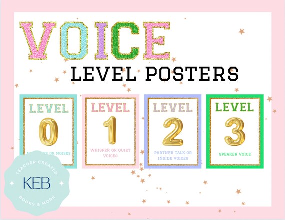 Varsity Glitter Voice Level Posters for the Classroom - Etsy