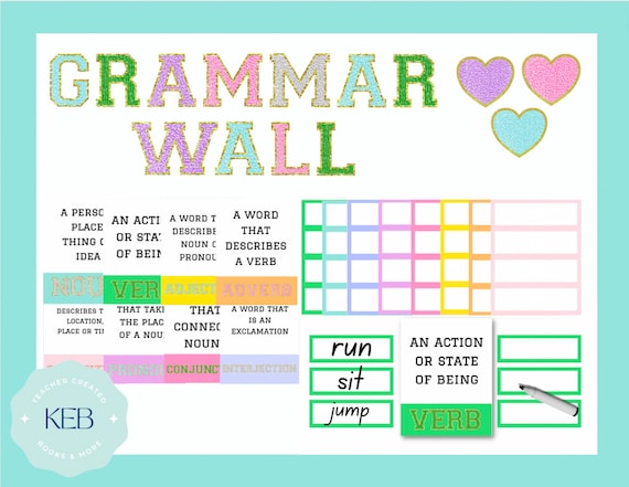Rainbow Varsity Glitter Grammar Wall Kit for the Classroom - Etsy