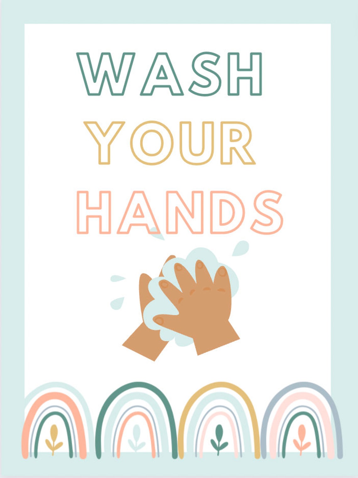 Wash Your Hands Boho Rainbow Poster - Etsy