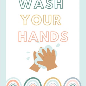 Wash Your Hands Boho Rainbow Poster - Etsy