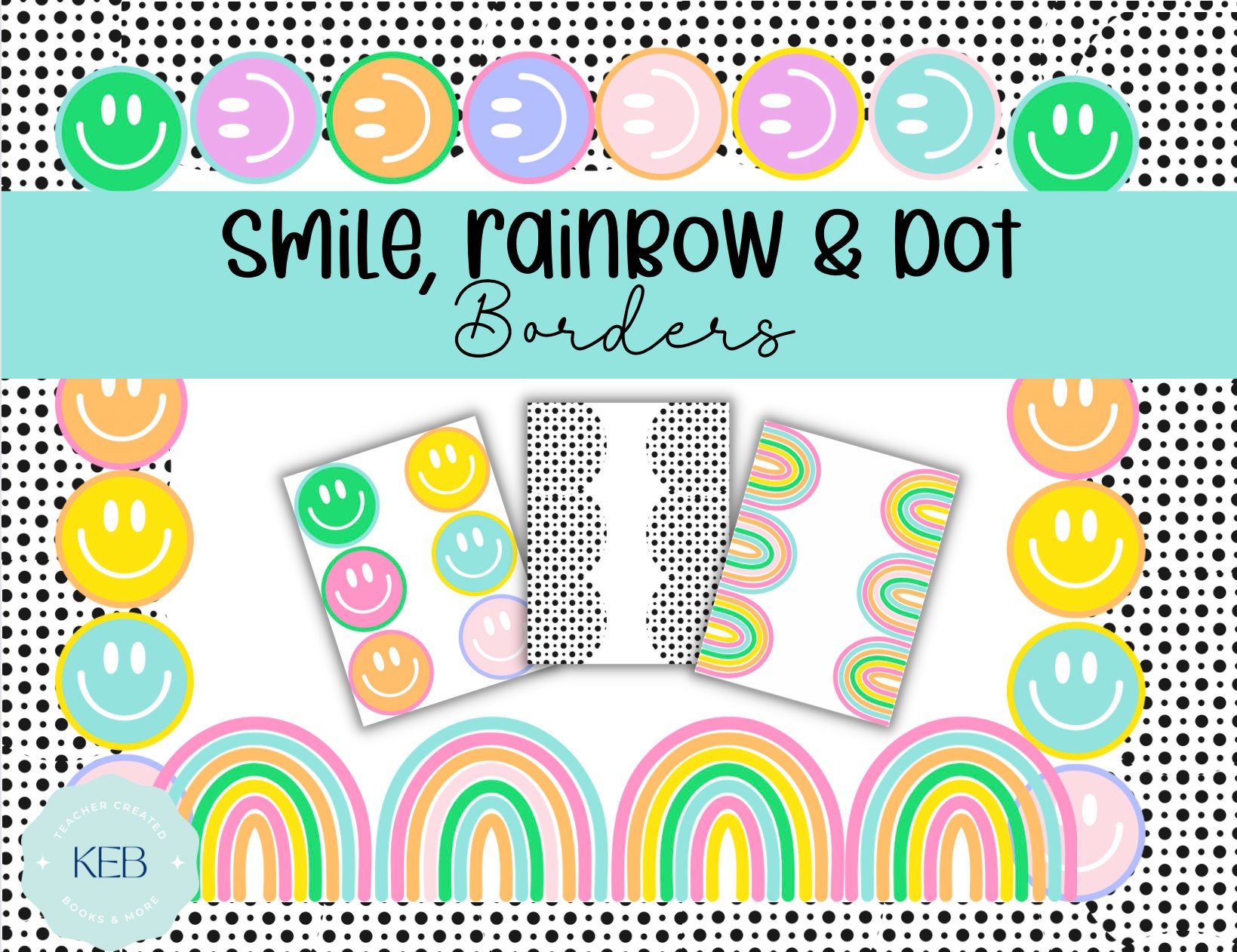 Rainbow, Dot & Happy Face Bulletin Board Border - Etsy UK