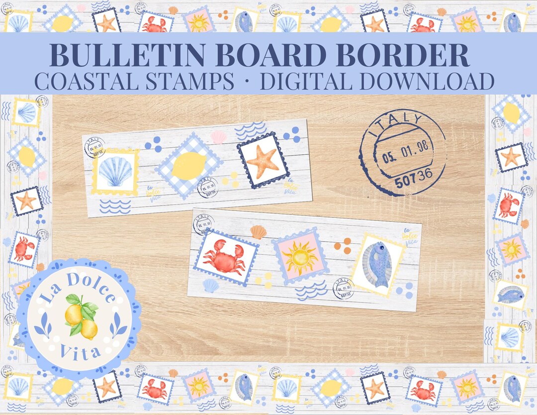 Coastal Stamp Bulletin Board Borders | Printable Classroom Decor ...